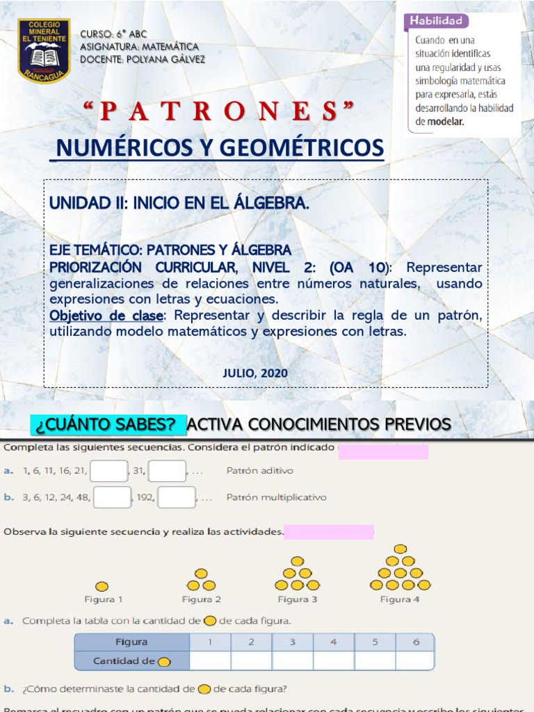 Patrones Numéricos y Geométricos en Álgebra | PDF | Álgebra | Geometría