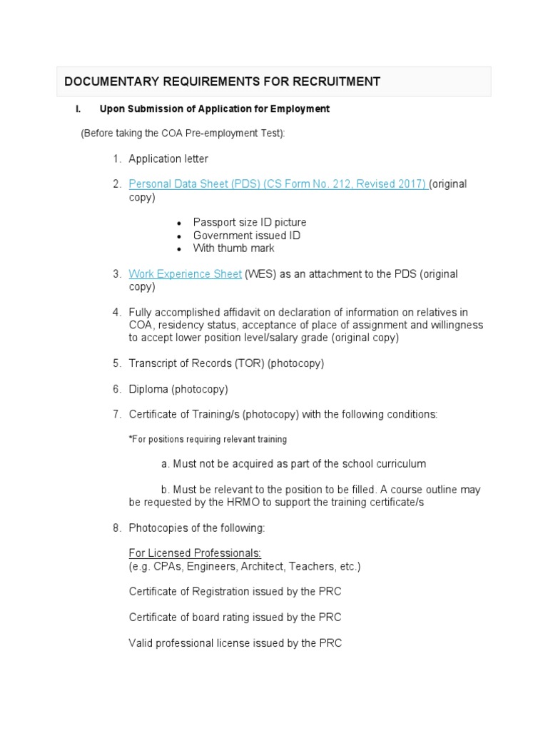 Coa Documentary Requirements For Recruitment | PDF | Notary Public ...
