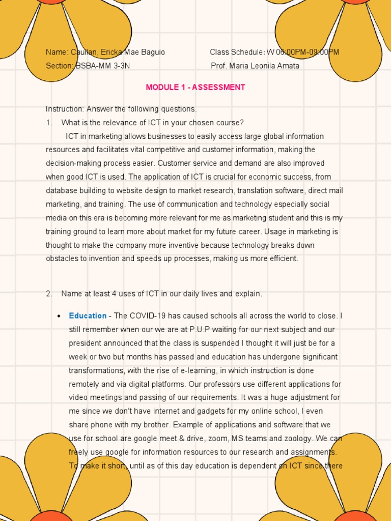 Cauilan, Ericka Mae B. Assessment 1 IT ERA | PDF | Educational Technology | Computing