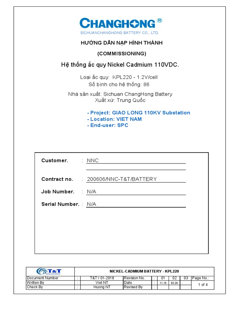 (CHANGHONG) NiCd Batt - Giao Long 110kV (86xKPL220) (HUONG DAN NAP BINH ...