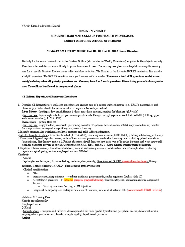 Exam 1 Study Guide | PDF | Cirrhosis | Urinary Tract Infection