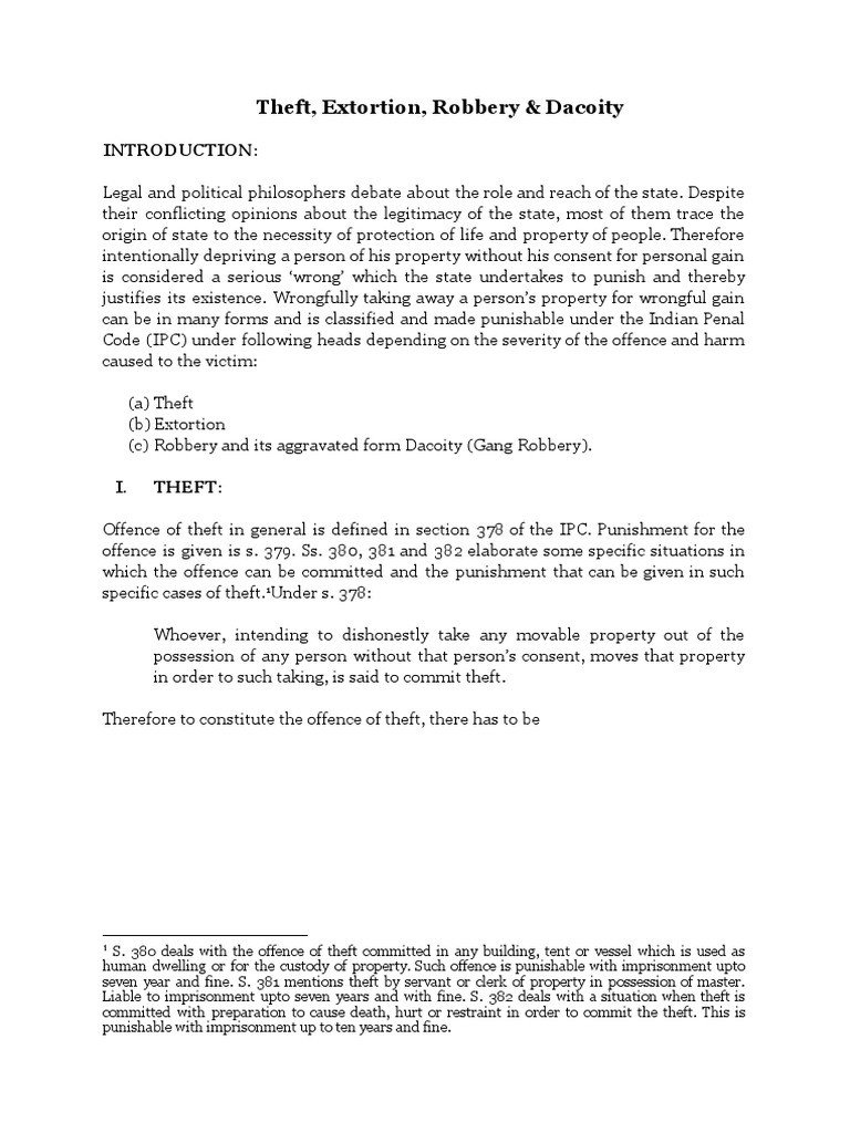 Theft, Extortion, Robbery & Dacoity | PDF | Robbery | Theft