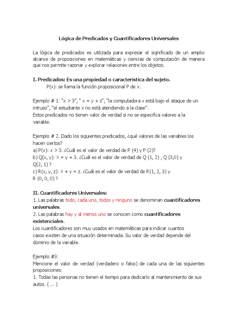 Lógica de Predicados y Cuantificadores | PDF | Lógica de primer orden ...