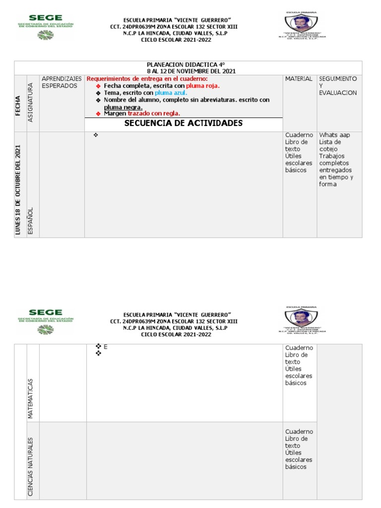 Formato Planeacion en Limpio | PDF | Educación primaria | Etapas educativas
