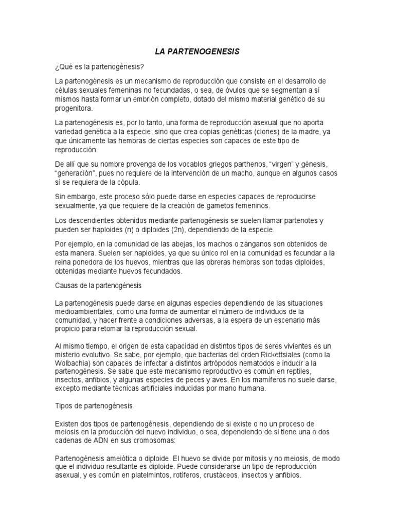 La Partenogenesis | PDF | Reproducción | Biología