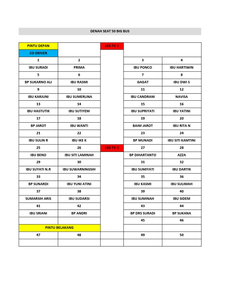 Denah Seat Bis Pariwisata | PDF