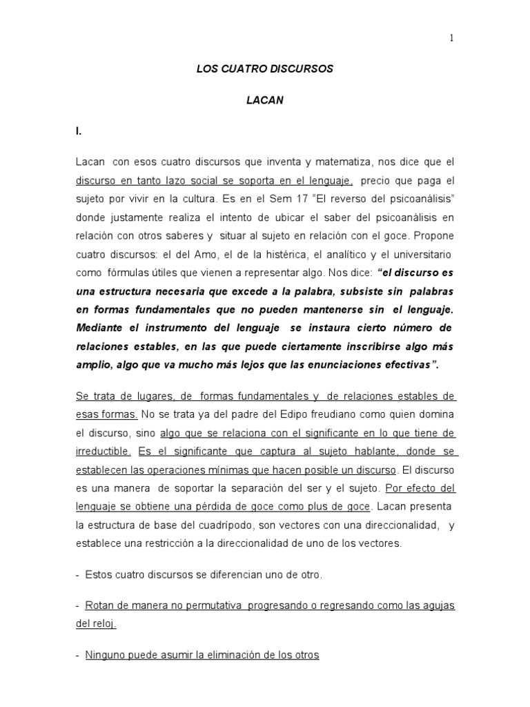 Cuatro Discursos de Lacan: Estructuras y Funciones | PDF | Jacques ...