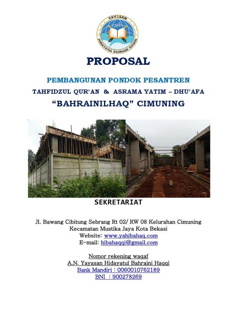 Proposal Pembangunan Pesantren Dan Asrama Yatim Dan Dhuafa Bahrainilhaq | PDF