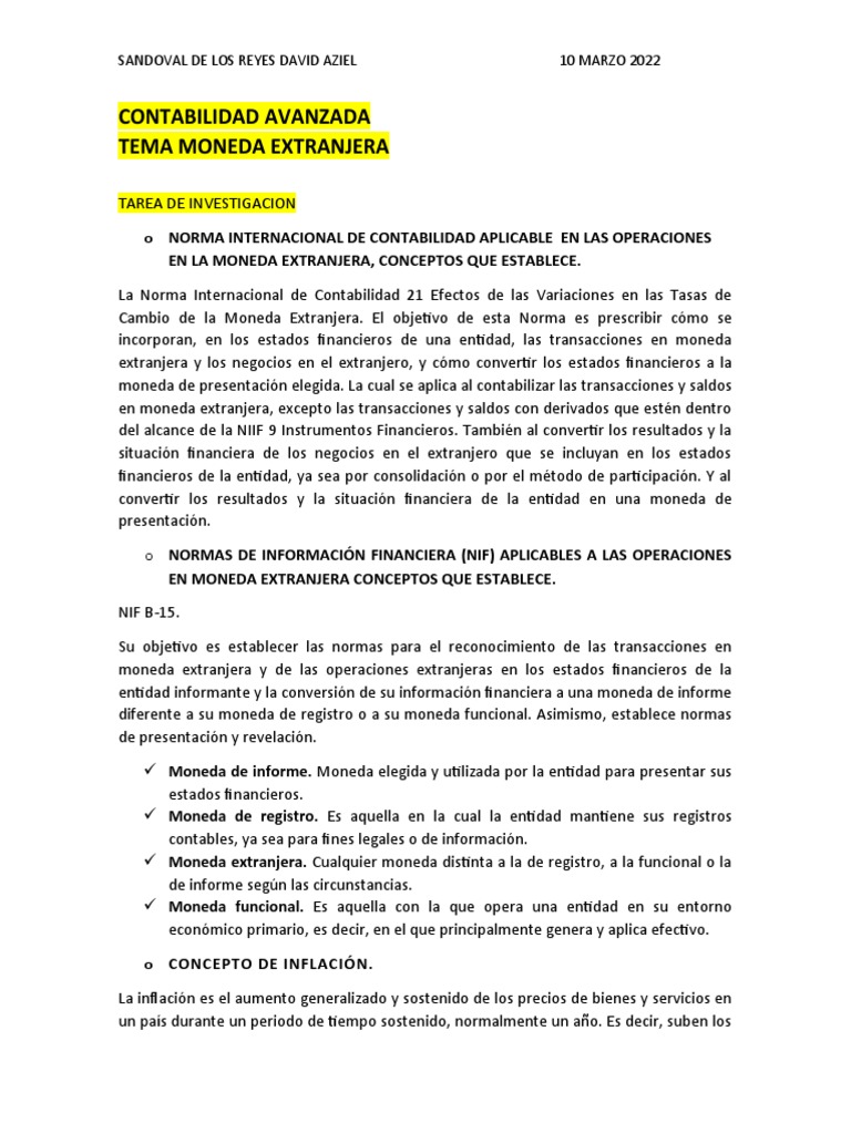Concepto de Moneda Extranjera en Contabilidad | PDF | Contabilidad ...