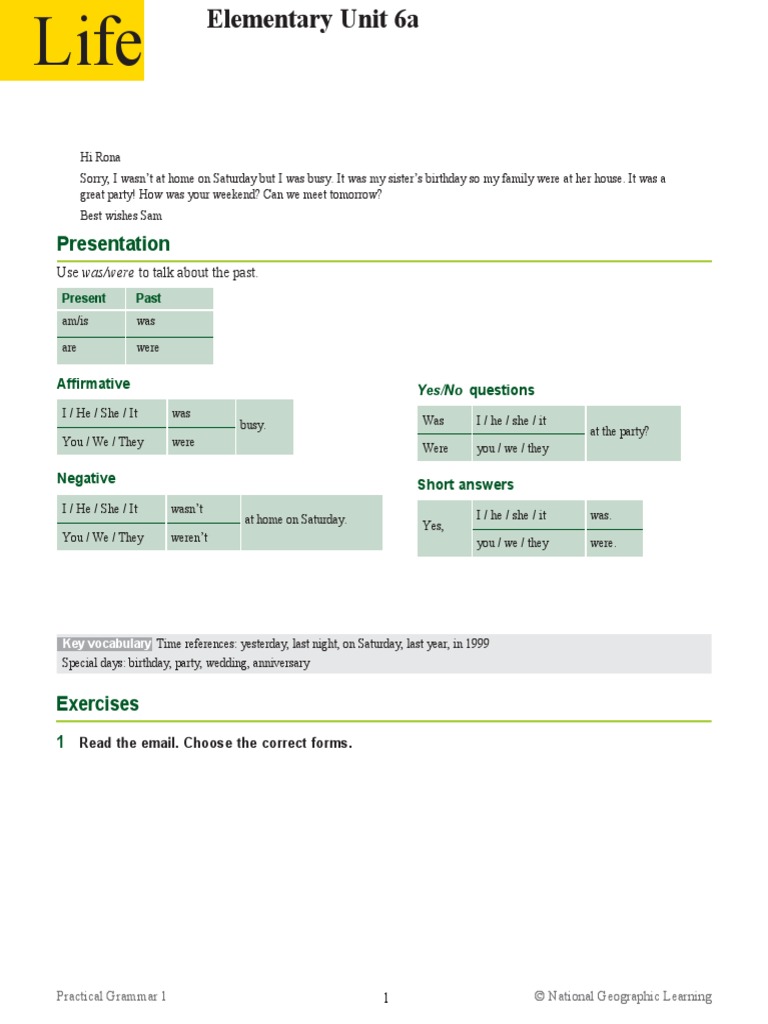 Elementary Unit 6a Solucion (1) FINAL 2 | PDF | Linguistics