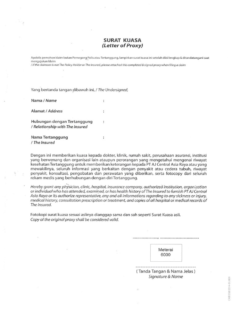 CAR - Death Claim - Surat Kuasa | PDF