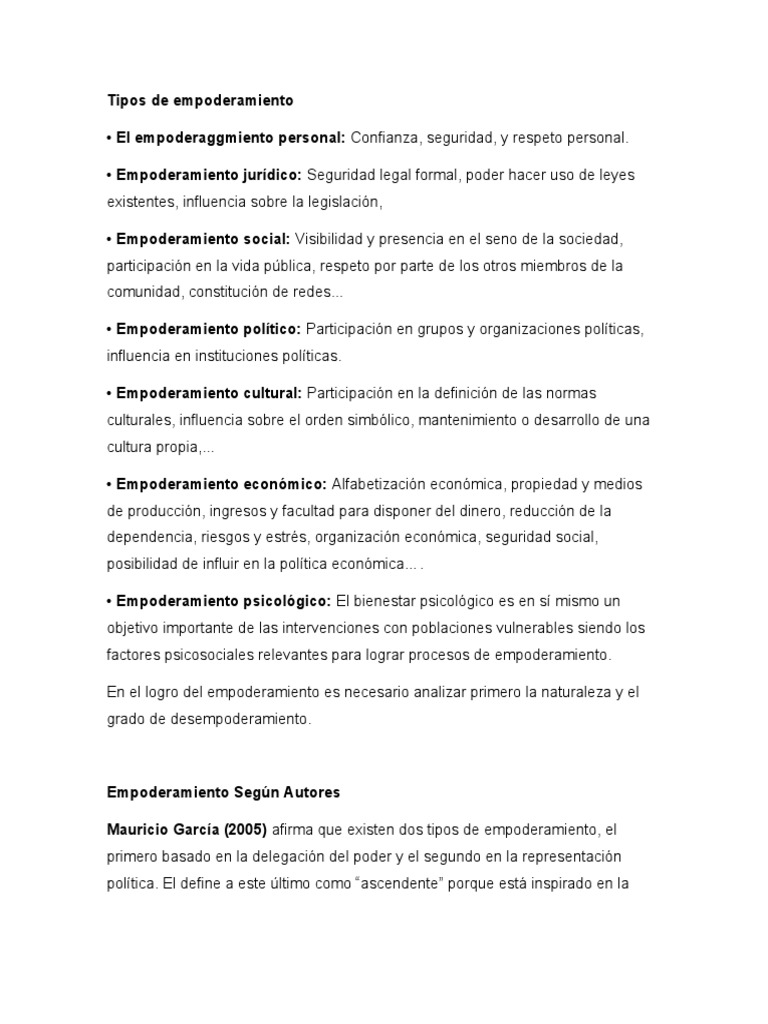 Tipos de empoderamiento y sus dimensiones | PDF | Empoderamiento | Valores