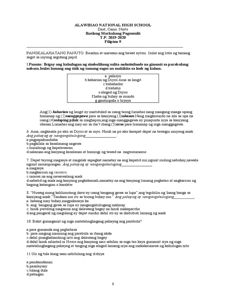 Exam g9 3rd2019 2020 | PDF