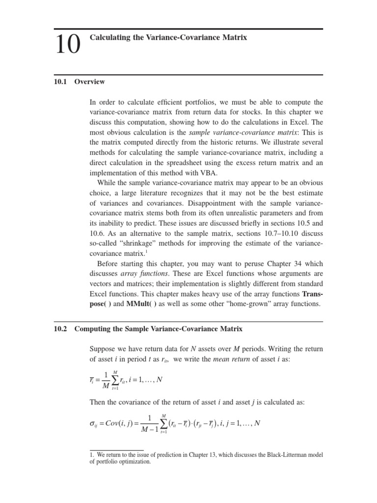 Calculating The Variance-Covariance Matrix:, We Write The Mean Return ...