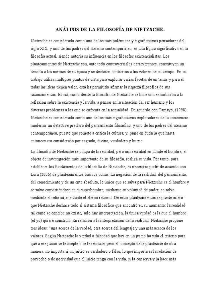 Análisis de La Filosofía de Nietzsche | PDF | Friedrich Nietzsche | Verdad