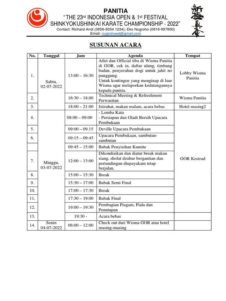 Susunan Acara Festival & Indo Open | PDF