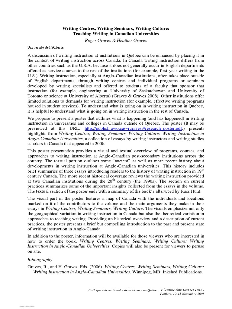 Writing Centres Writing Seminars Writing | PDF | University | Canada