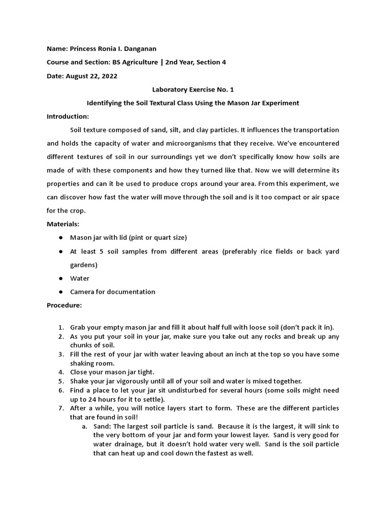 Soil Texture Analysis with Mason Jar Experiment | PDF | Loam | Soil Science