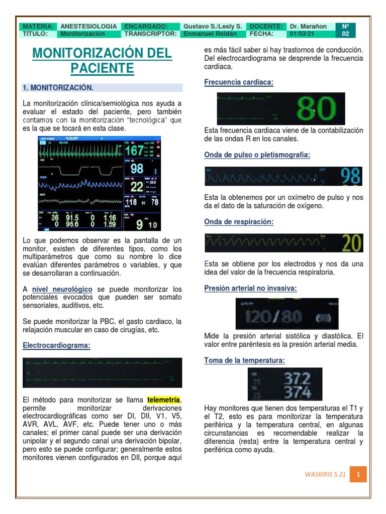 2cir3 Ane 03-07-06 Monitorizacion Del Paciente | PDF | Presión sanguínea | Electrocardiografia
