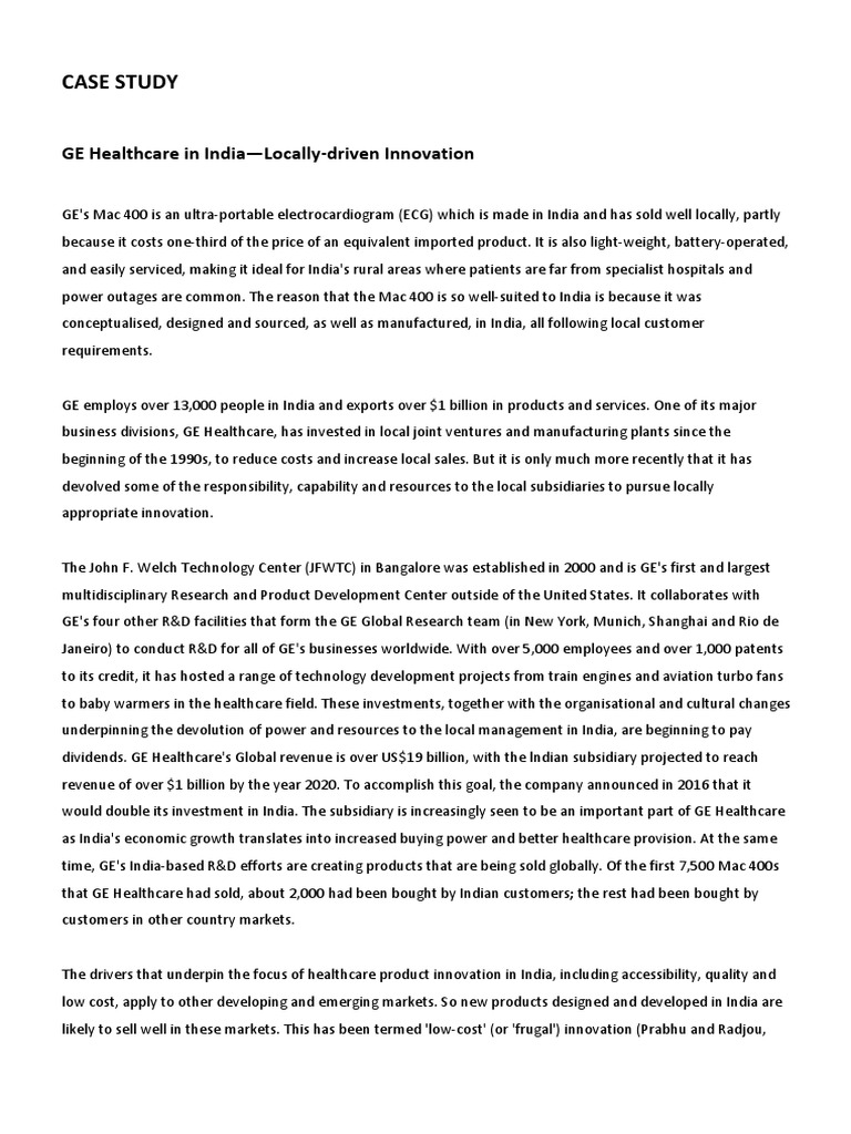 Ch1 - Case Study GE Healthcare in India Locally Driven Innovation | PDF | General Electric ...