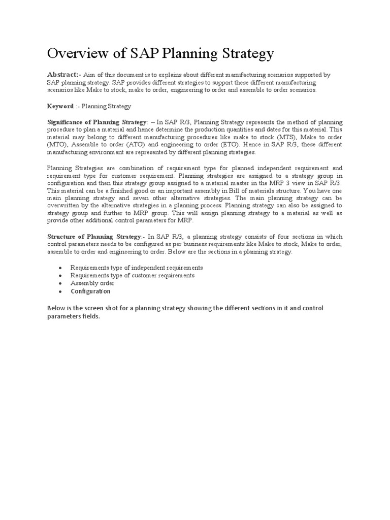 Overview of SAP Planning Strategy | PDF | Sales | Business Economics