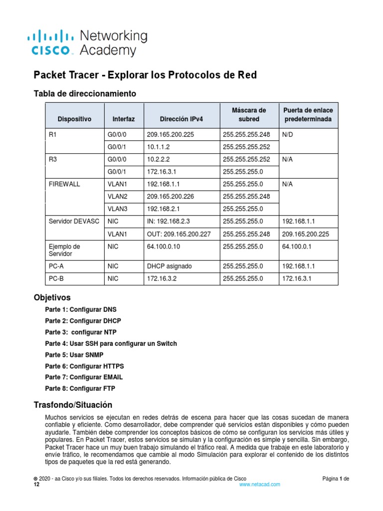 5.5.7 Packet Tracer - Explore Network Protocols - Es XL | PDF | Dirección IP | Protocolo de ...