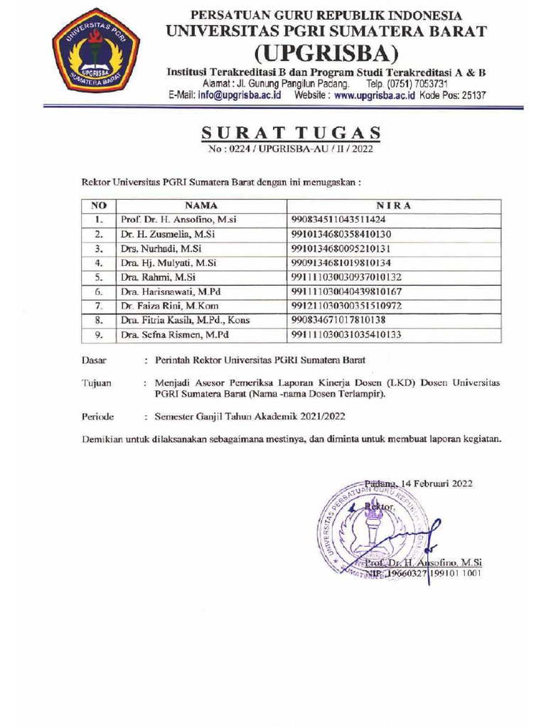 Surat Tugas Menjadi Asesor LKD Berserta | PDF