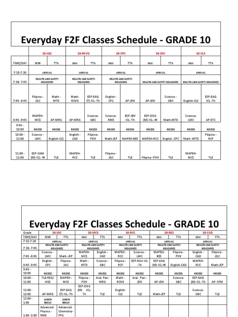 Everyday F2F Classes Schedule | PDF