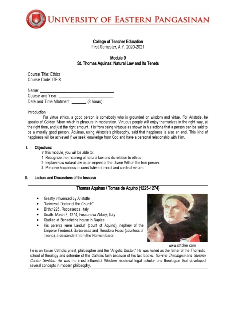 Module 9 St. Thomas Aquinas Natural Law and Its Tenets | Download Free ... Module 9 St. Thomas Aquinas Natural Law and Its Tenets | Download Free ...