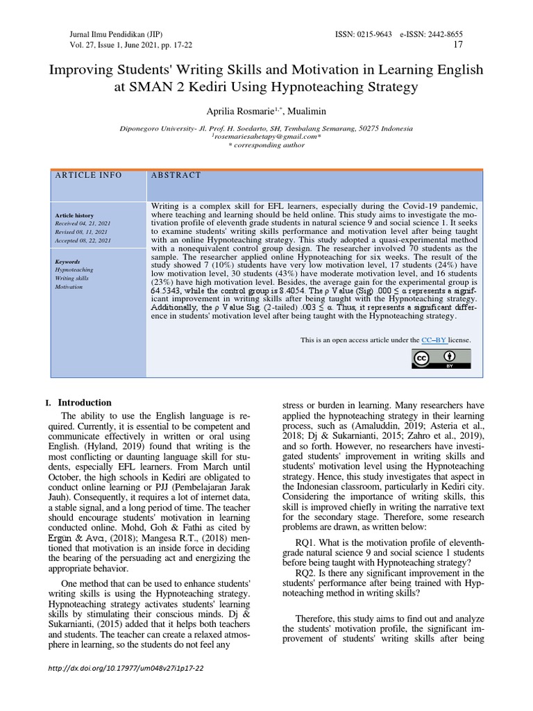 Improving Students Writing Skills and Mo | PDF | P Value | Validity (Statistics)