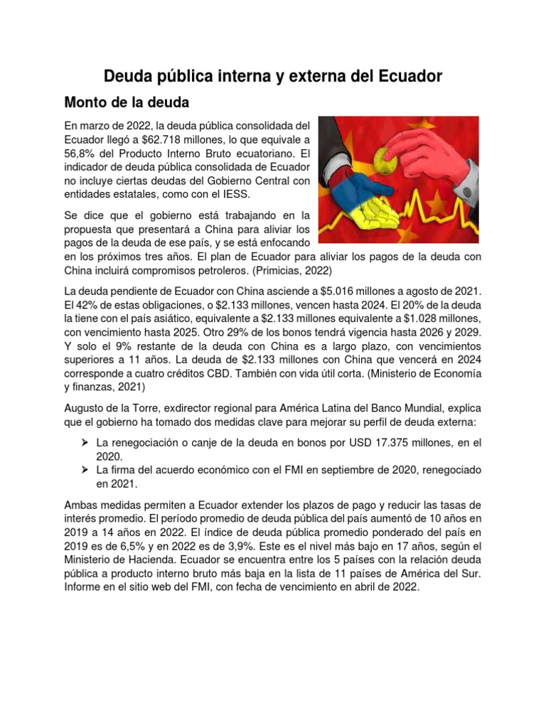 Deuda Pública Interna y Externa Del Ecuador | PDF | Ecuador | Deuda