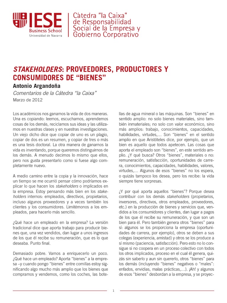 Introduccion Al Concepto de Stakeholders | PDF | Bienes | Business Introduccion Al Concepto de Stakeholders | PDF | Bienes | Business