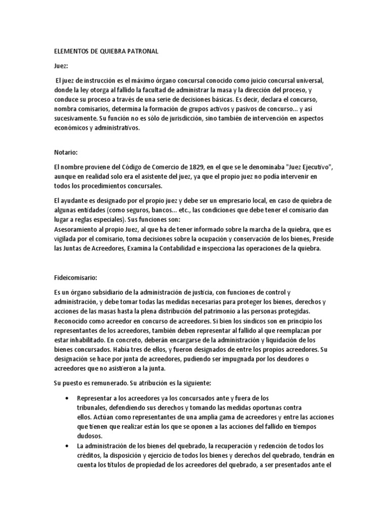 Elementos Clave de la Quiebra Patronal | PDF | Bancarrota | Juez