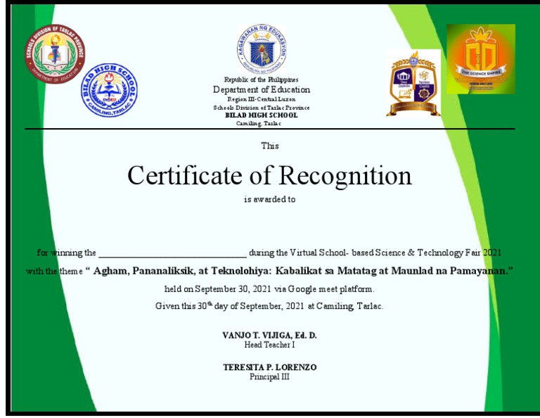 Certificate of Recognition for Winners | PDF