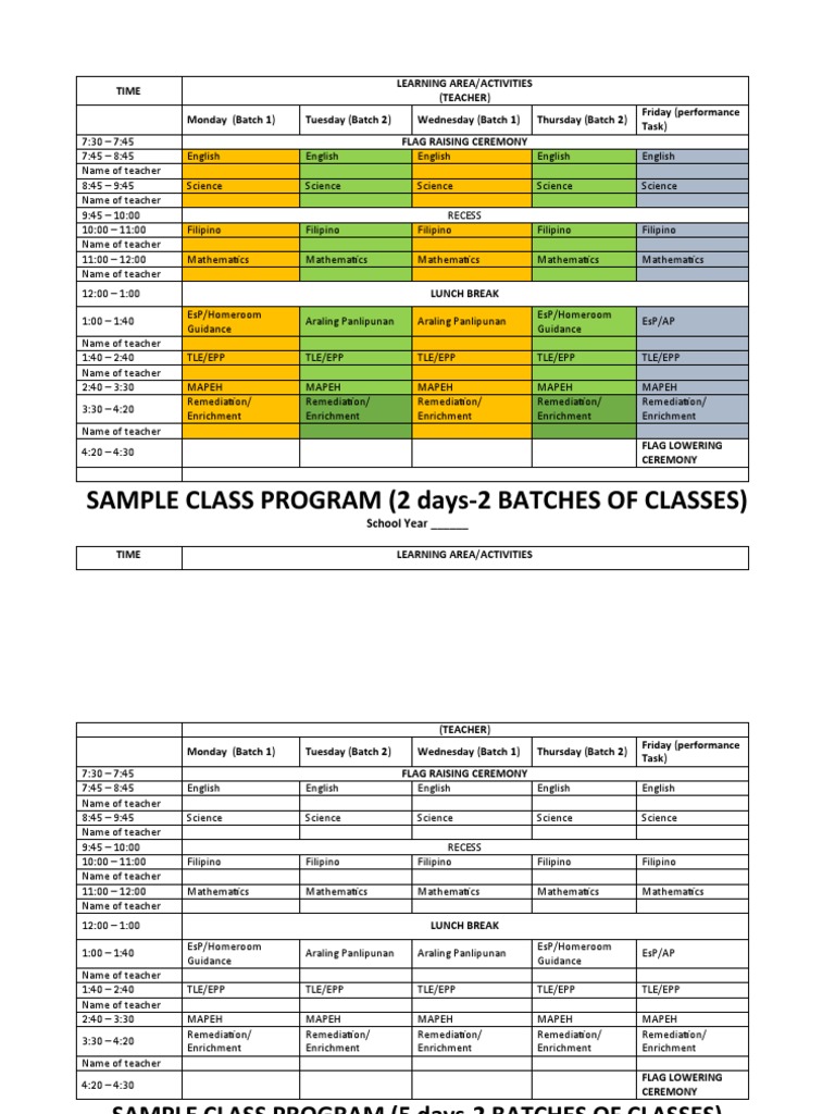 DepEd Sample Class Program and Teachers Schedule | PDF | Schools ...