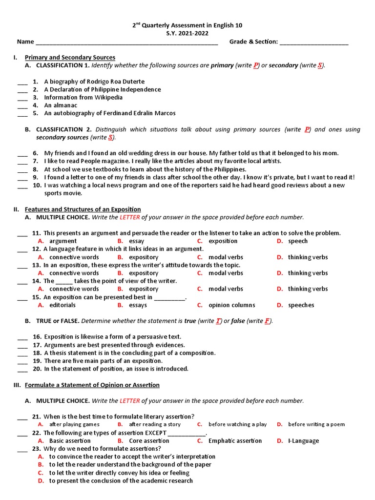 2nd Quarterly Assessment in English 10 | PDF | Communication | Cognition