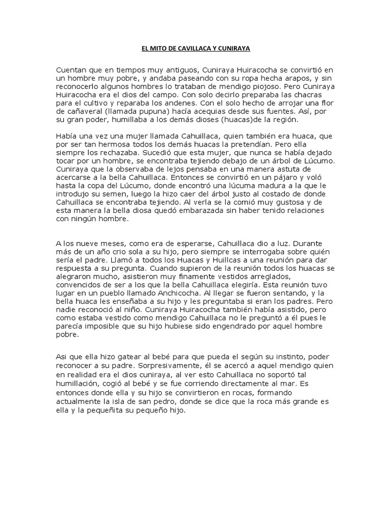 El Mito de Cavillaca y Cuniraya | PDF