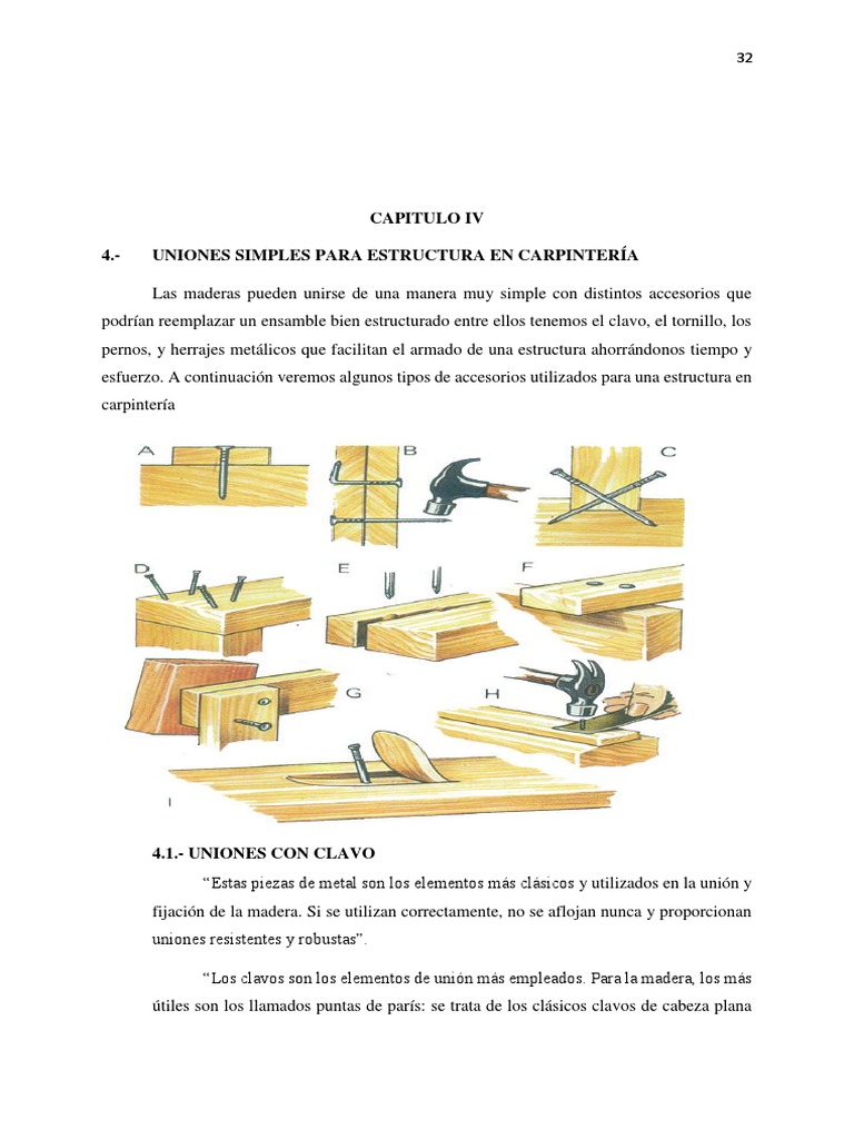 Uniones Simples en Carpintería de Madera | PDF | Tornillo | Materiales ...