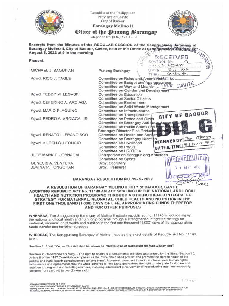 Reso 19 S 2022 Adopting Ra 11148 | PDF