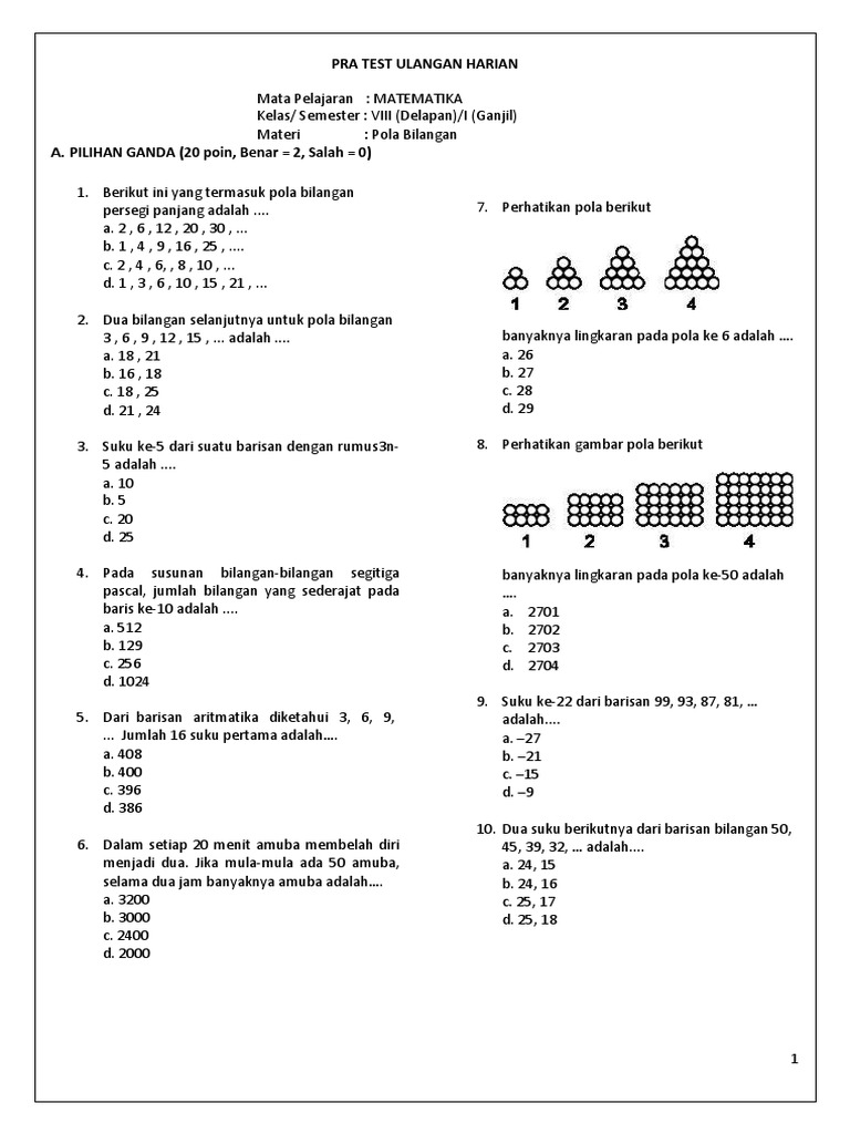 Soal Pola Bilangan Kelas 8 | PDF