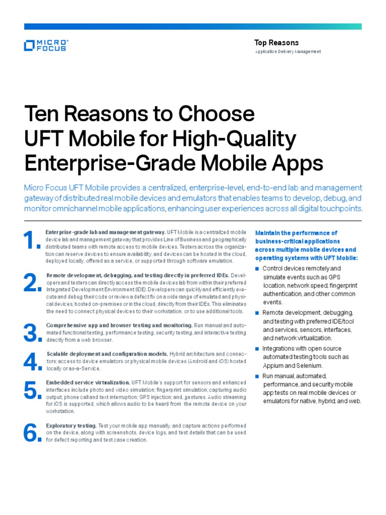 Ten Reasons To Choose Uft Mobile For High Quality Enterprise Grade ... Ten Reasons To Choose Uft Mobile For High Quality Enterprise Grade ...