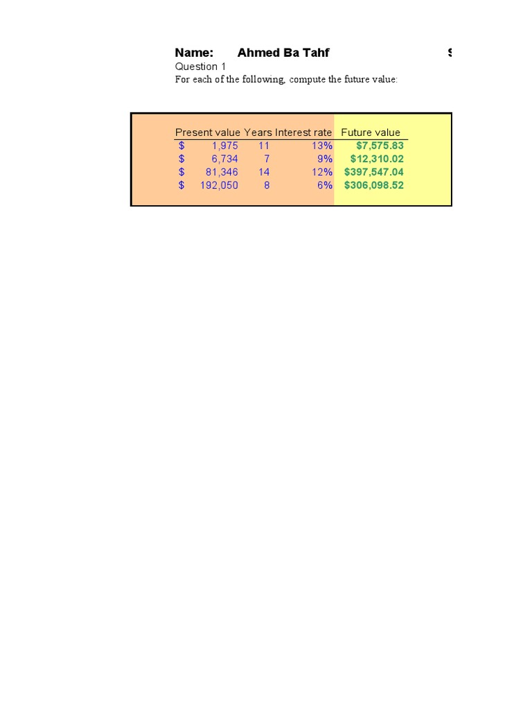 Assignment 1 Time Value of Money | PDF | Present Value | Interest