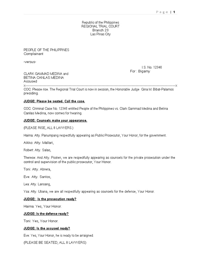 Script Arraignment 1 | PDF | Plea | Witness