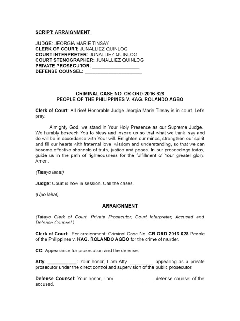 Script Arraignment and Pre-Trial - TOAZ - INFO | PDF