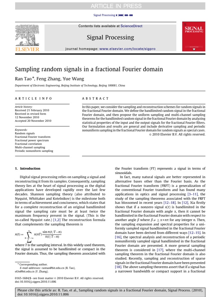 Sampling Random Signals in Fractional Fourier | PDF | Spectral Density ...