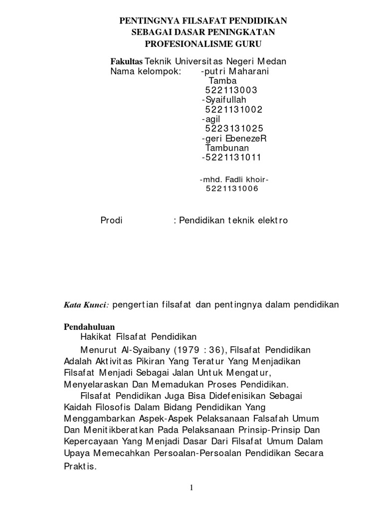 Pentingnya Filsafat Pendidikan Sebagai Dasar Peningkatan Profesionalisme Guru | PDF