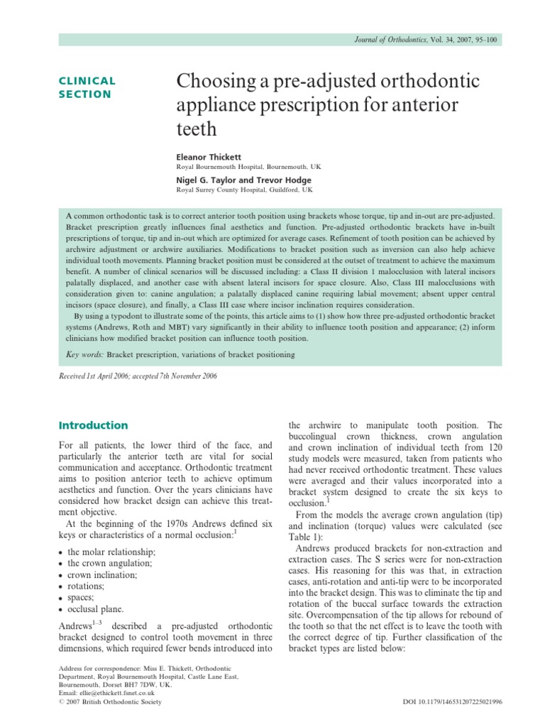 Choosing A Pre-Adjusted Orthodontic Appliance Prescription For Anterior ...