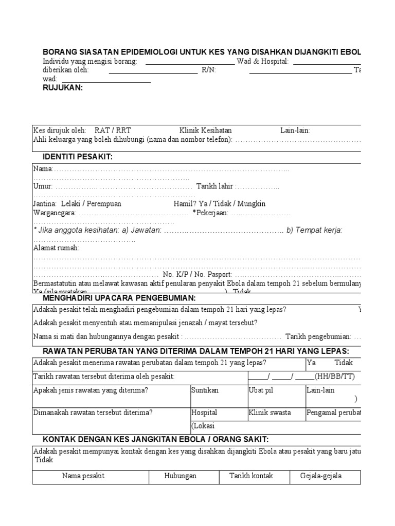 Lampiran 13 - Borang Siasatan Epid (Confirmed Case EVD) | PDF | Kesehatan Holistik