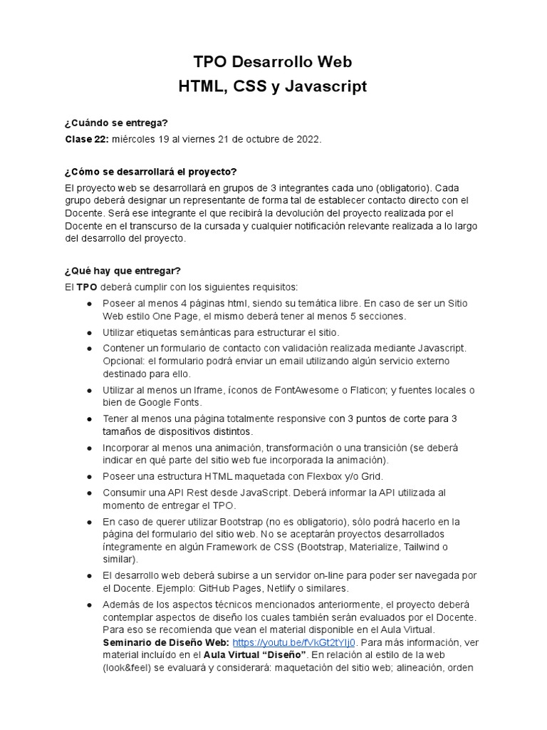 TPO Desarrollo Web - HTML CSS JS | PDF | Red mundial | Internet y web TPO Desarrollo Web - HTML CSS JS | PDF | Red mundial | Internet y web