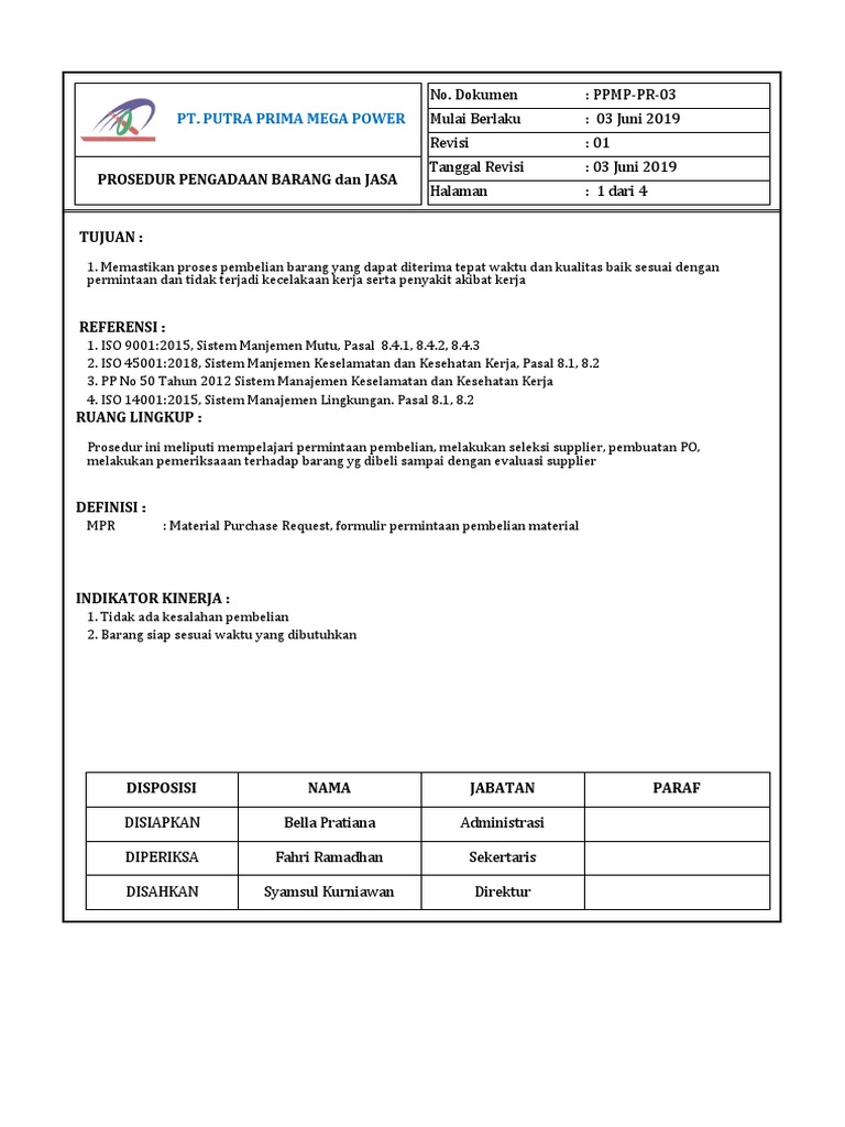 Prosedur Pemasok | PDF